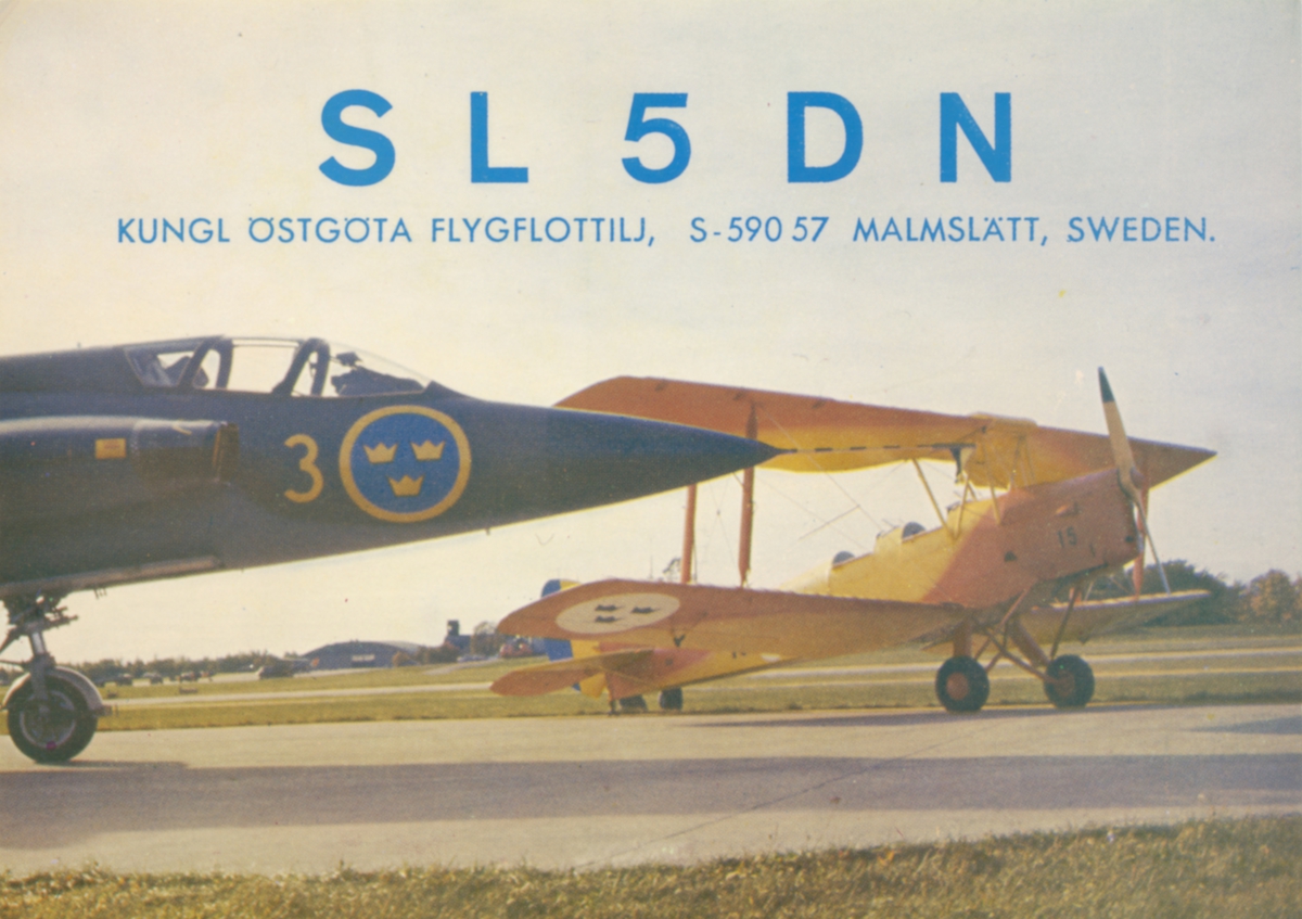 QSL-kort för radioamatörer. Kvittenskort. "SL 5 DN. Kungl Östgöta ...