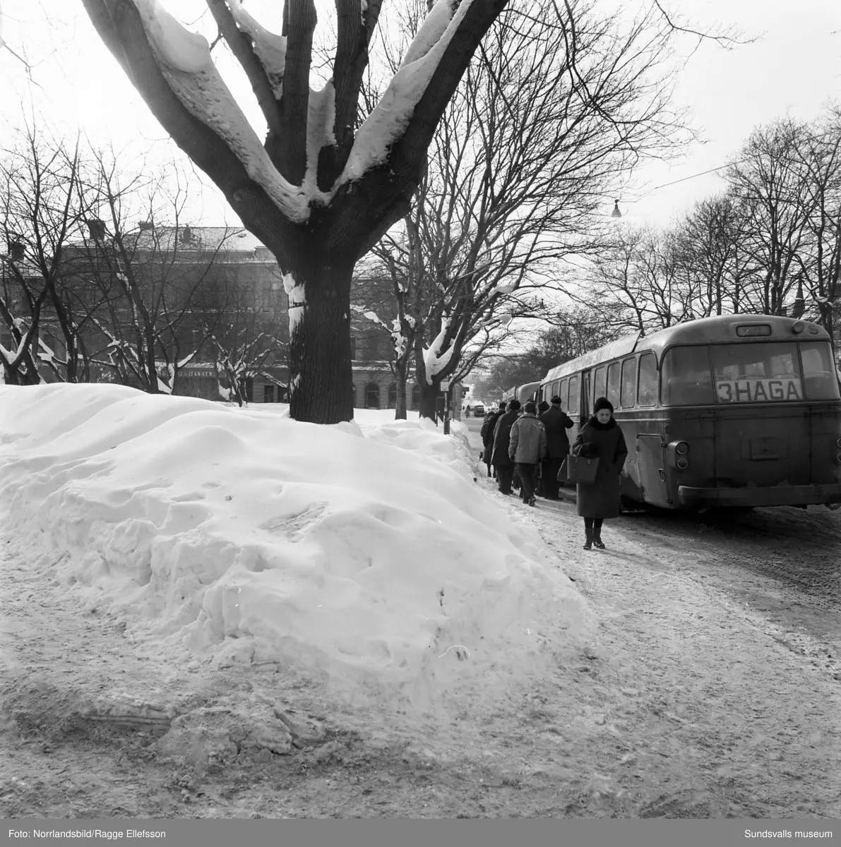 Vinterbilder från Sundsvall den snörika vintern 1966. Esplanaden ...