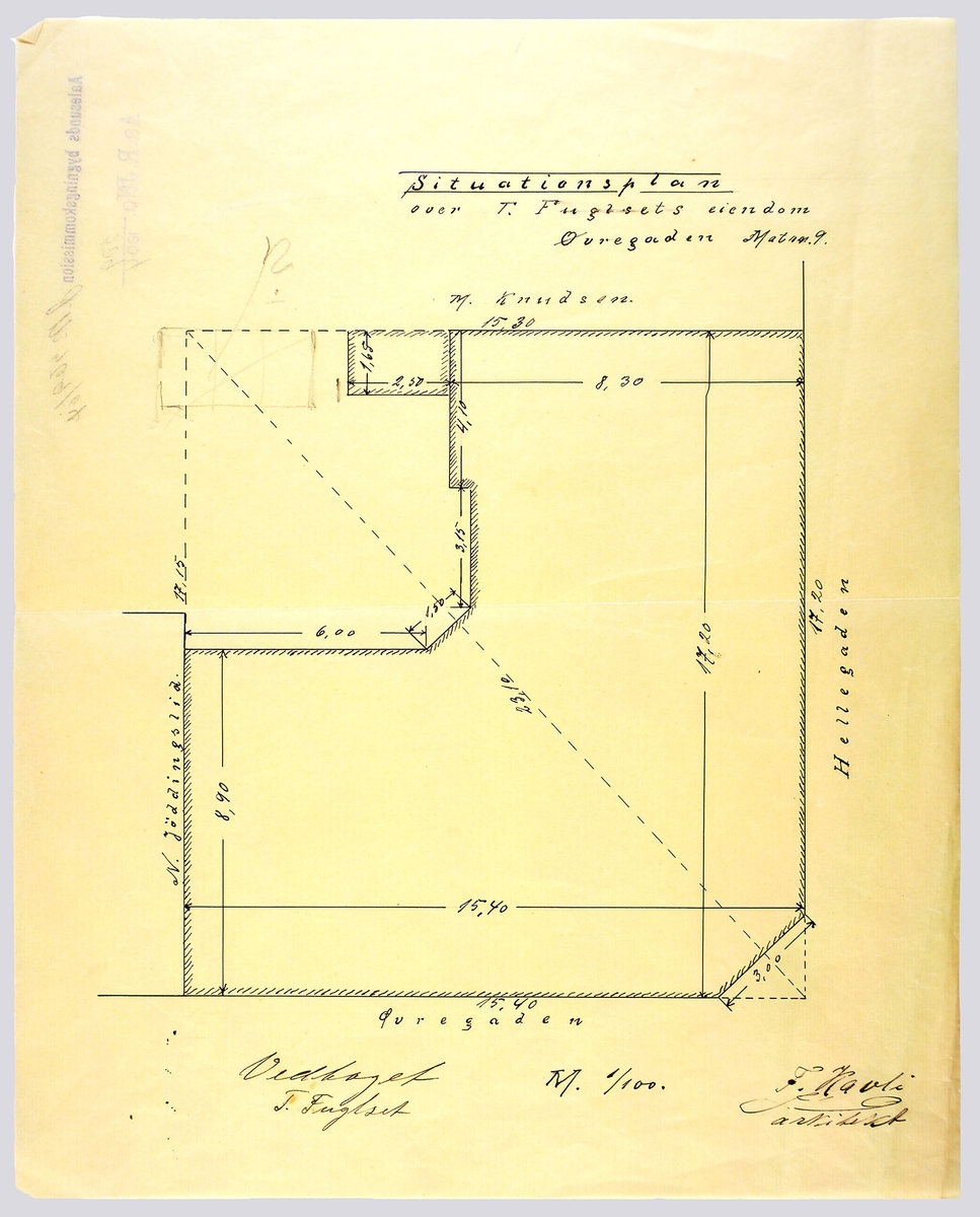 Situationsplan over T.Fuglsets eiendom Øvregaden Matr. 9 ...