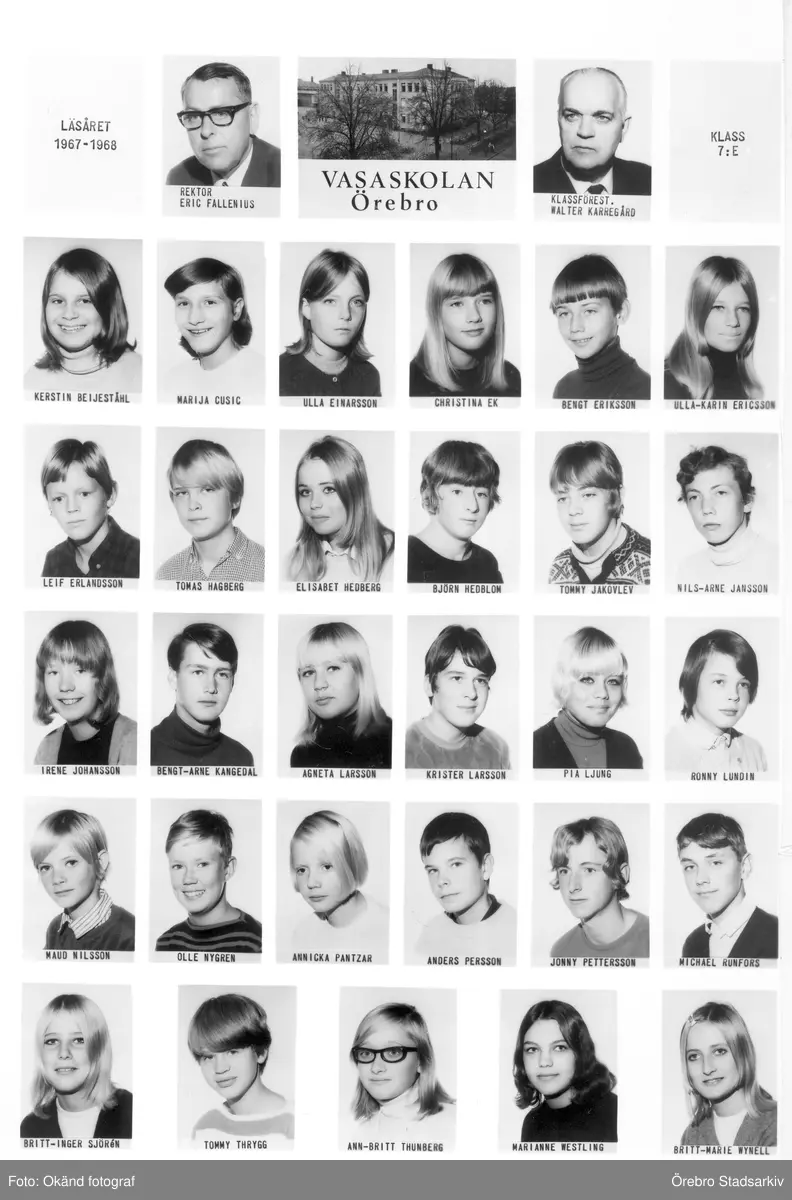 Klass 7 E Vasaskolan, 1967-1968 - Örebro Stadsarkiv / DigitaltMuseum
