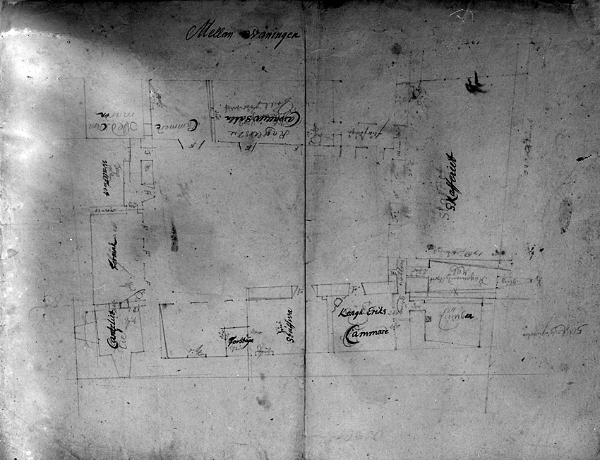 Västerås slott. Planritning våningen en trappa upp (mellanvåningen ...