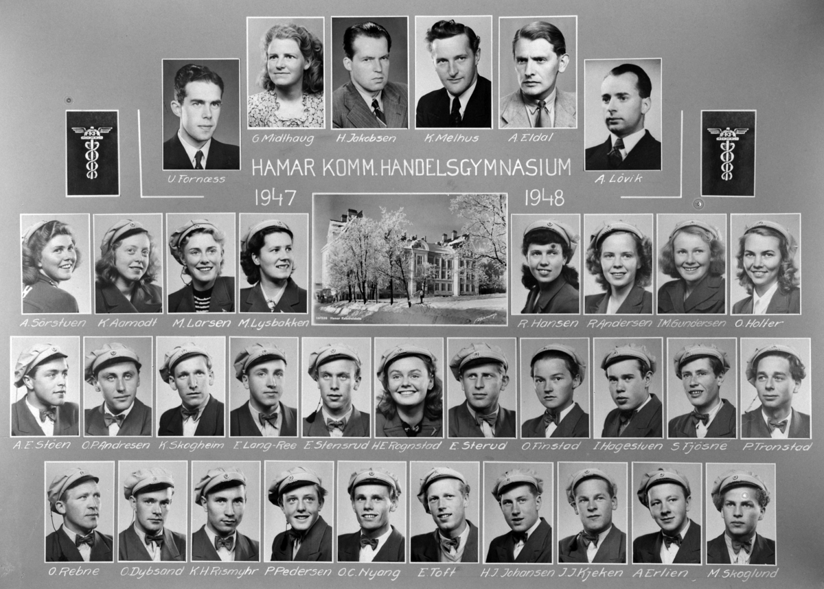 Gr: studenter, Hamar komm. Handelsgymnasium, montasje, 1948. Hamar ...