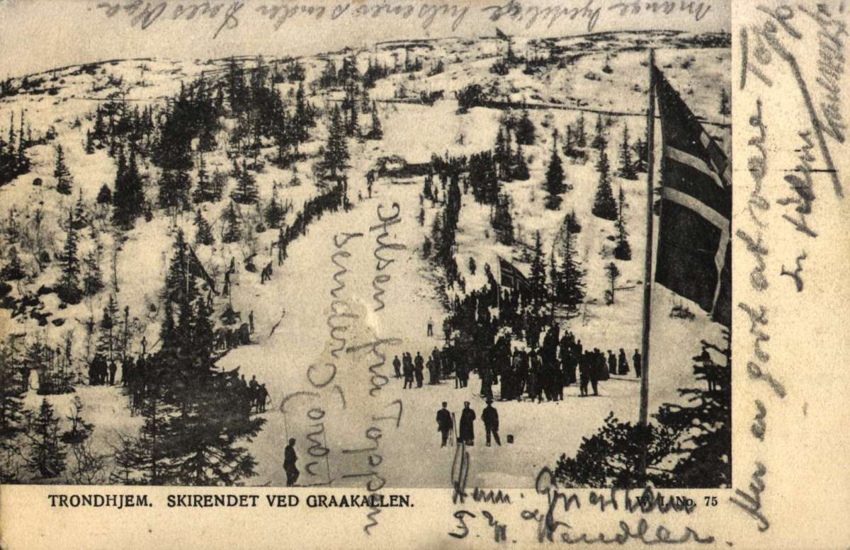 Postkort. Sort/hvitt bilde. Gråkallen. Stemplet Trondheim 19.02.1907 ...