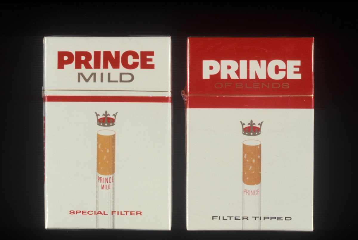 Reklamefoto av pakker med sigaretter av typen Prince og Prince mild ...