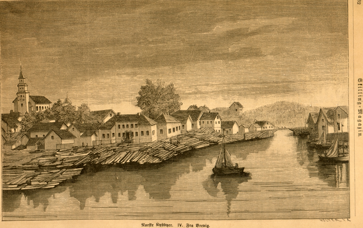 Brevik, indre havn. Øya med kirken og rådhuset. - Telemark Museum ...