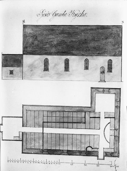 En ritning över Sjösås gamla kyrka. . - Kulturparken Småland / Smålands ...