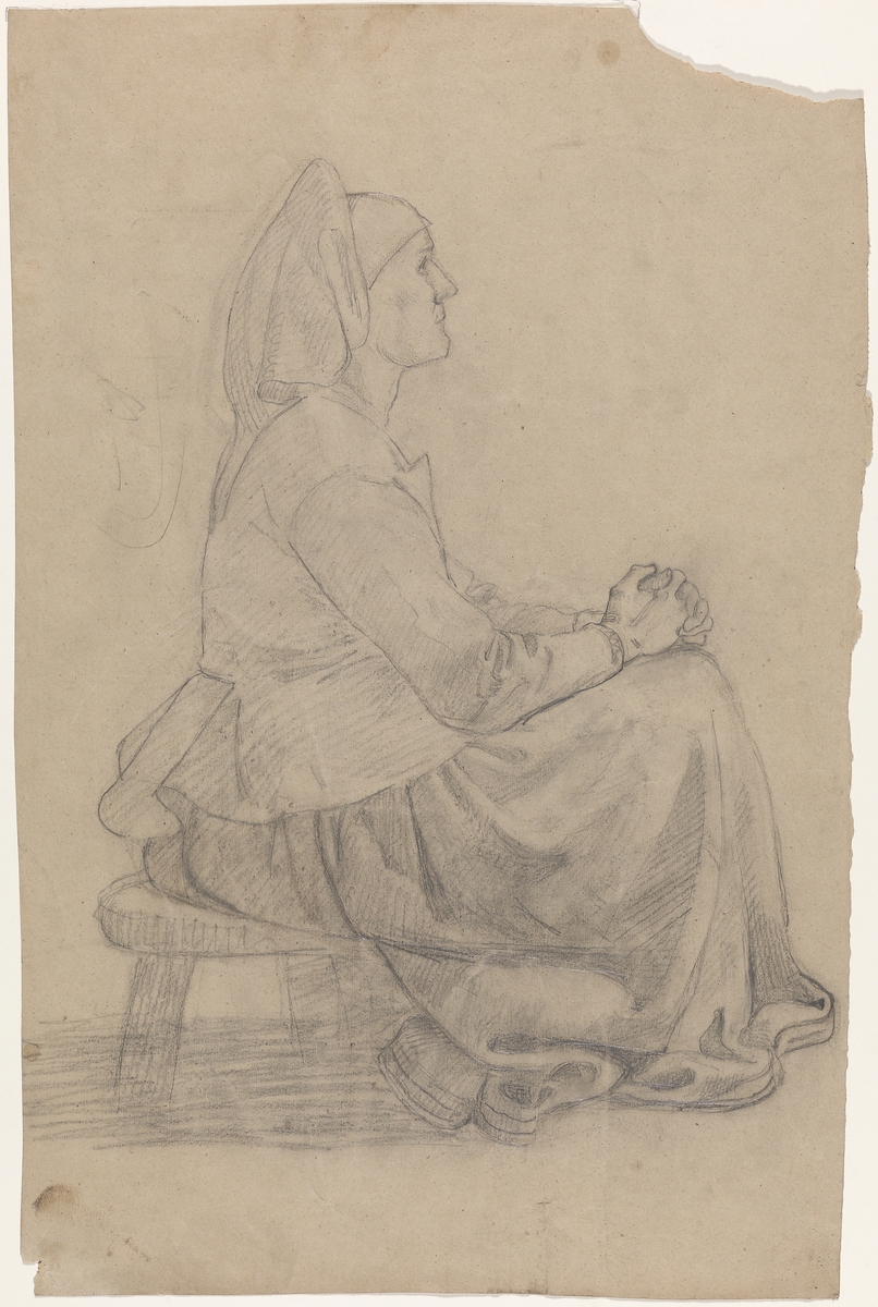 Sittende kvinne med foldede hender [Tegning] - Nasjonalmuseet ...