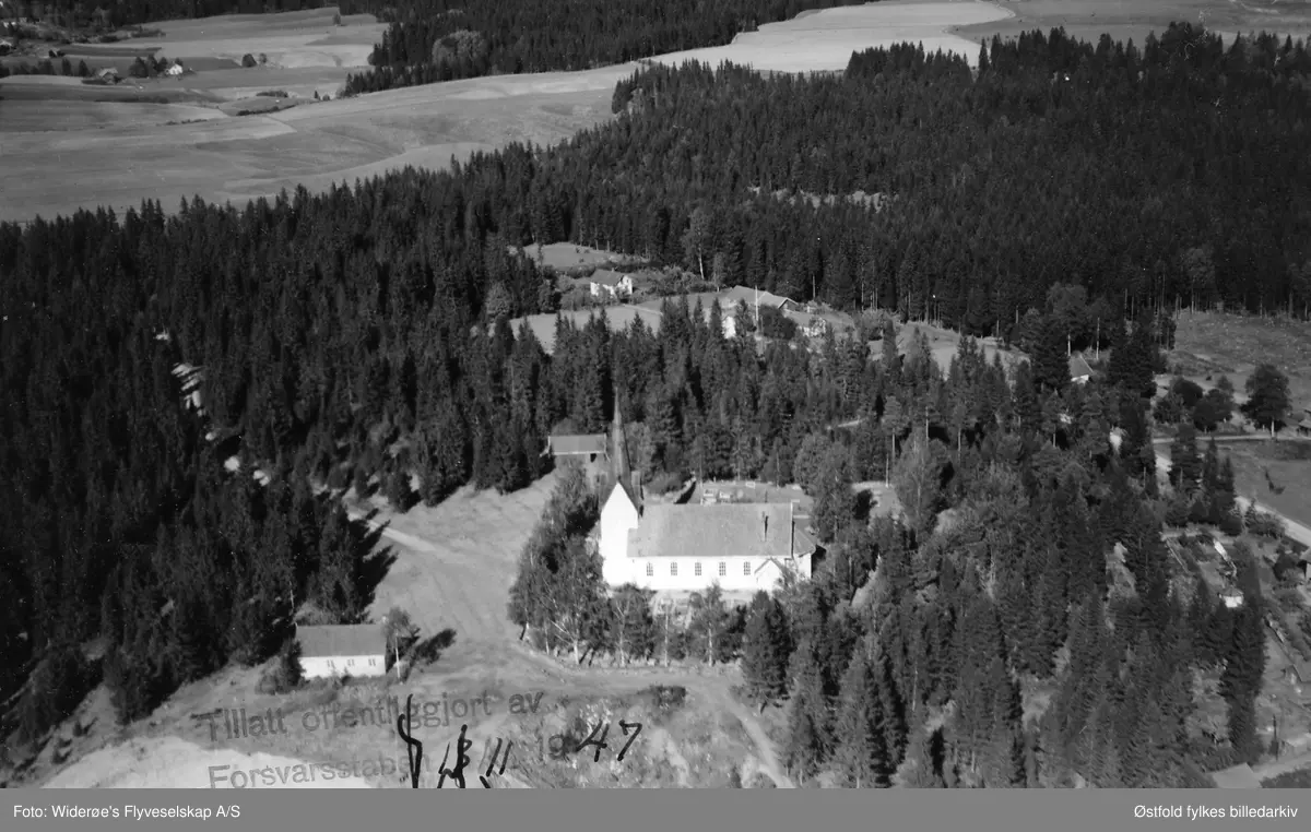Oversitksbilde fra Trømborg kirke i Eidsberg 1947. - Østfold fylkes ...