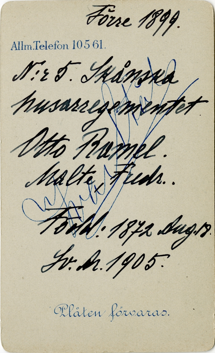 Porträtt av Otto Malte Fredrik Ramel, löjtnant vid Skånska ...