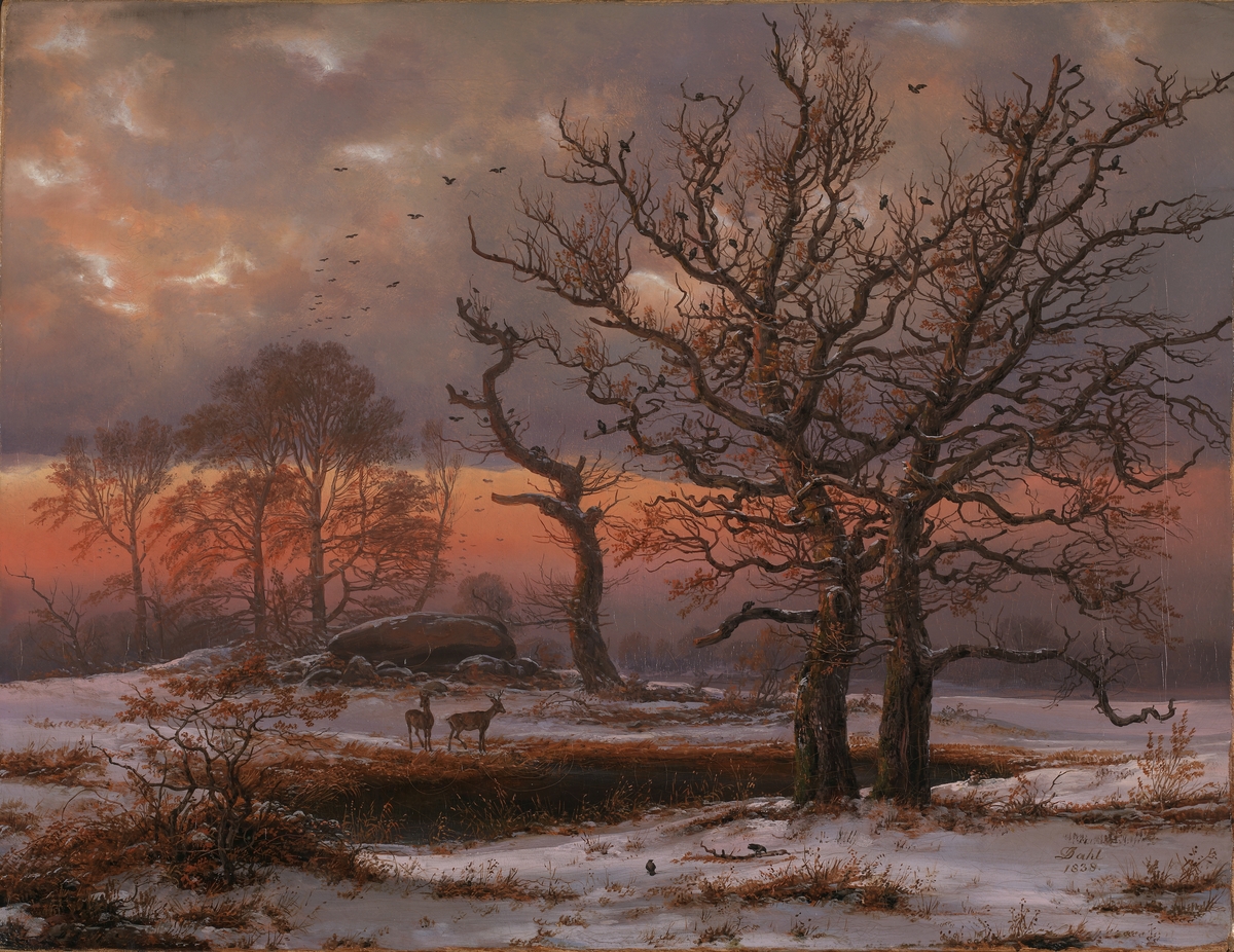 Dansk vinterlandskap med dysse [Maleri] - Nasjonalmuseet, billedkunstsamlingene / DigitaltMuseum