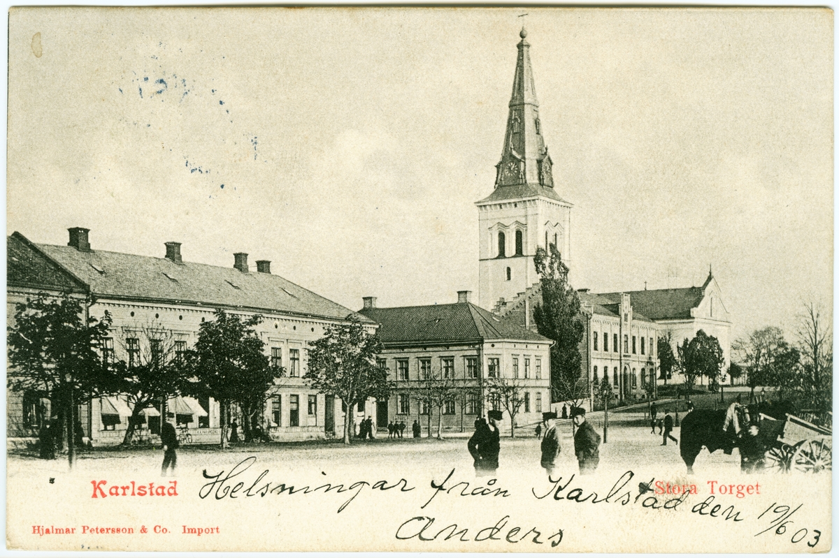 Brevkort. Karlstad, stora torget - Vänersborgs museum / DigitaltMuseum