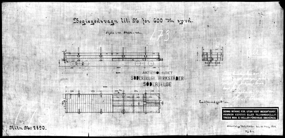 Ritning på boggi godsvagn för spårvidd 600, skala: 1: 40 från ...