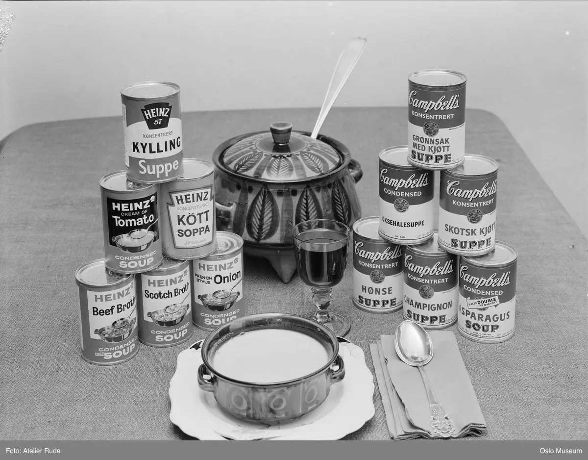 Heinz supper, Campbells supper, hermetikkbokser, suppeterrin ...